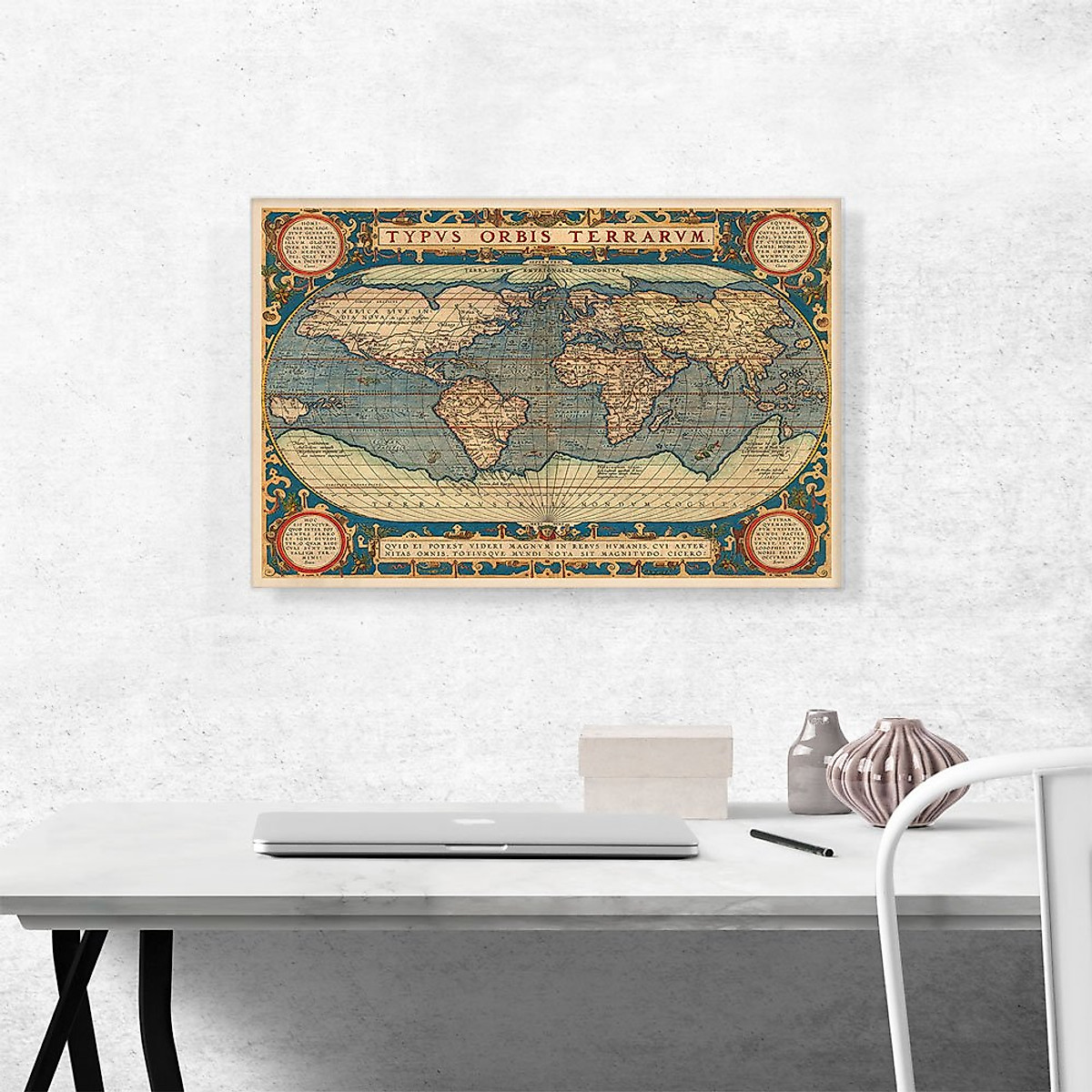 ARTCANVAS Typus Orbis Terrarum 1587 Canvas Art Print Stretched Framed Painting Picture Poster Giclee Wall Decor by Abraham Ortelius - 26" x 18" (0.75" Deep)
