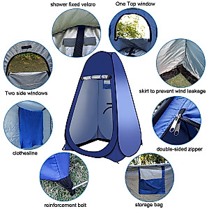 Petgin Pop Up Tent Upgrade Privacy Shower Tent Portable Outdoor Sun Shelter for Toilet Camping Biking Beach-Blue