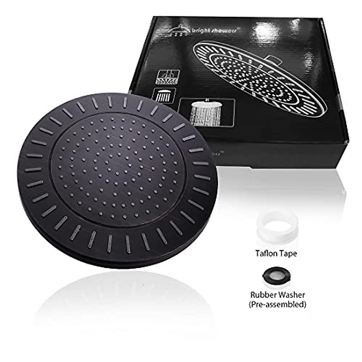 BRIGHT SHOWERS Rain Shower Head, 9 Inch High Pressure Waterfall Showerhead with Adjustable Angle and Anti-clogging Silicone Nozzles, Luxury Bathroom Overhead Shower, Oil-Rubbed Bronze