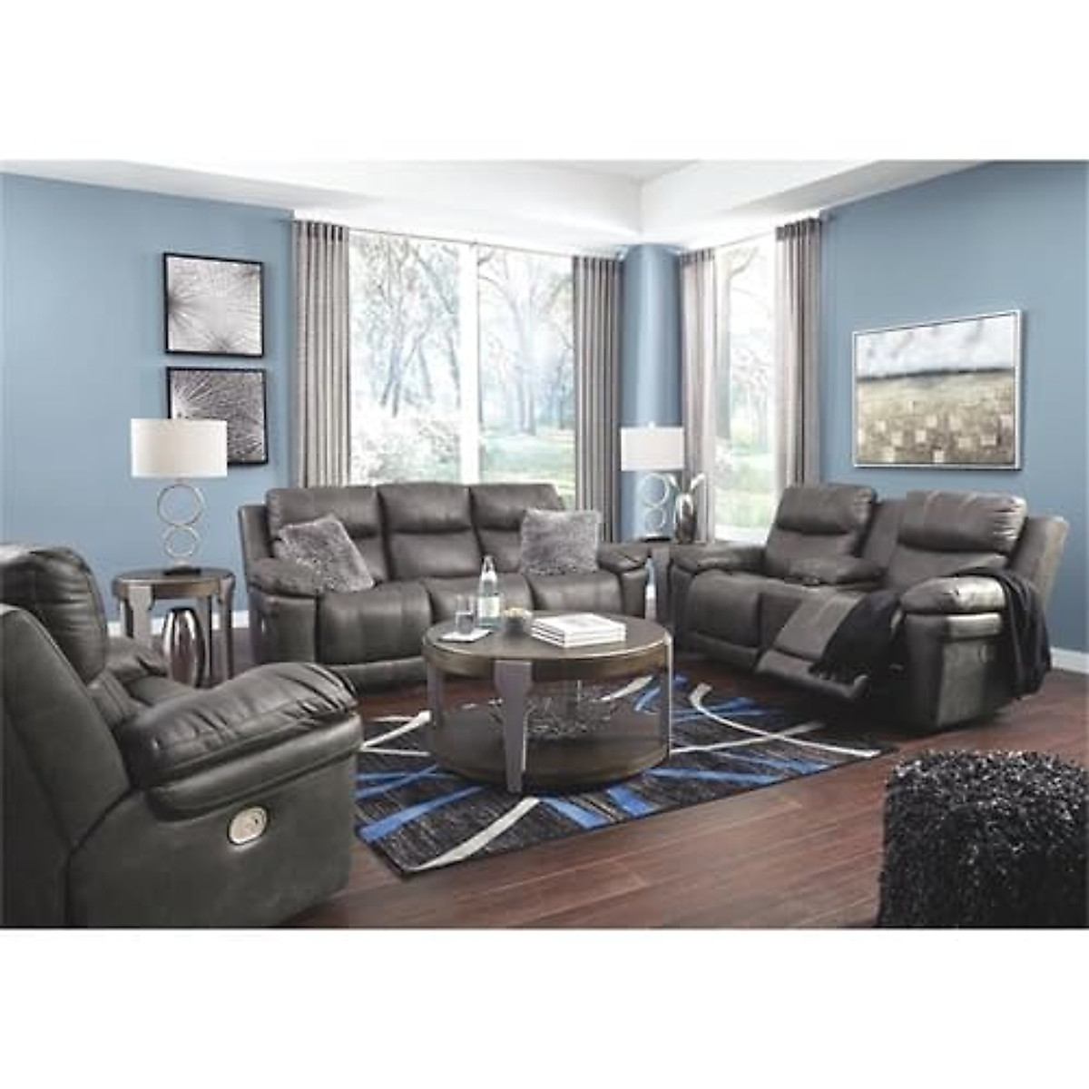 Signature Design by Ashley Erlangen Faux Leather Adjustable Power Reclining Sofa with USB Charging, Gray
