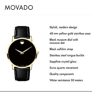 Movado Museum Classic Men's Watch - Swiss Quartz 2H Movement, Calfskin Strap - 3 ATM Water Resistance - Luxury Fashion Timepiece for Him - 40mm