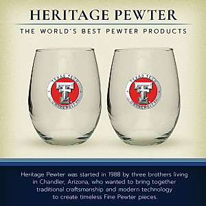 Heritage Pewter Texas Tech Red Raiders Stemless Glass Goblets – Set of 2 | 15 OZ Goblet Wine Glasses | Expertly Crafted Pewter Glass