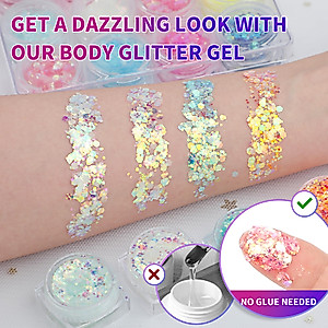 Glow in The Dark Glitter Gel for Women, 12 Colors Chunky Makeup Fine Glitter, UV Black Light Glitter for Body/Face/Hair/Eyeshadow, Glitter for Carnival Party(Not Loose Glitter)