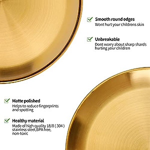 Stainless Steel Dinner Plate, 304Rutian 9" Metal Round Dinner Dishes for Adults, Reusable and Dishwasher Safe, Serving Camping Salad Plate for Home,Outdoor Camping, Snack,and BBQ,Set of 4