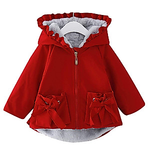 famuka Winter Baby Girl Jackets Thick Fleece Lined Winter Coat Cute Ruffled Outwear (Red, 12-18 months)
