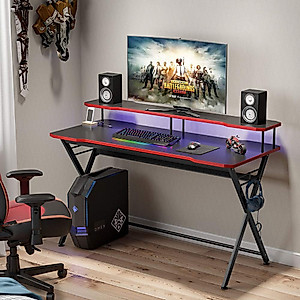 Tribesigns 55 inch Large Gaming Desk for 2 Monitors, Ergonomic PC Gaming Table Gamer Computer Desk with Monitor Stand and Headphone Hook for Home Office