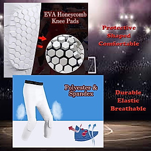 Unlimit Basketball Compression Pants with Pads, White 3/4 Capri Pants Padded, Basketball Tights Leggings (L)