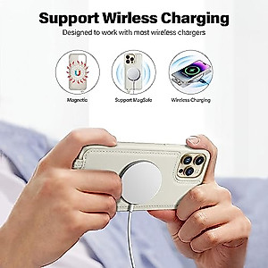 Antsturdy 2 in 1 Detachable for iPhone 13 Pro Wallet case with Magsafe,RFID Blocking Magnetic Wireless Charging PU Leather Phone case Flip Folio Cover Card Holder Wrist Strap Women Men,Beige