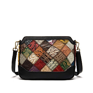 Leather Cute Crossbody Bags for Women Coloful Floral Patchwork Unique Shoulder Purse and Handbags Medium