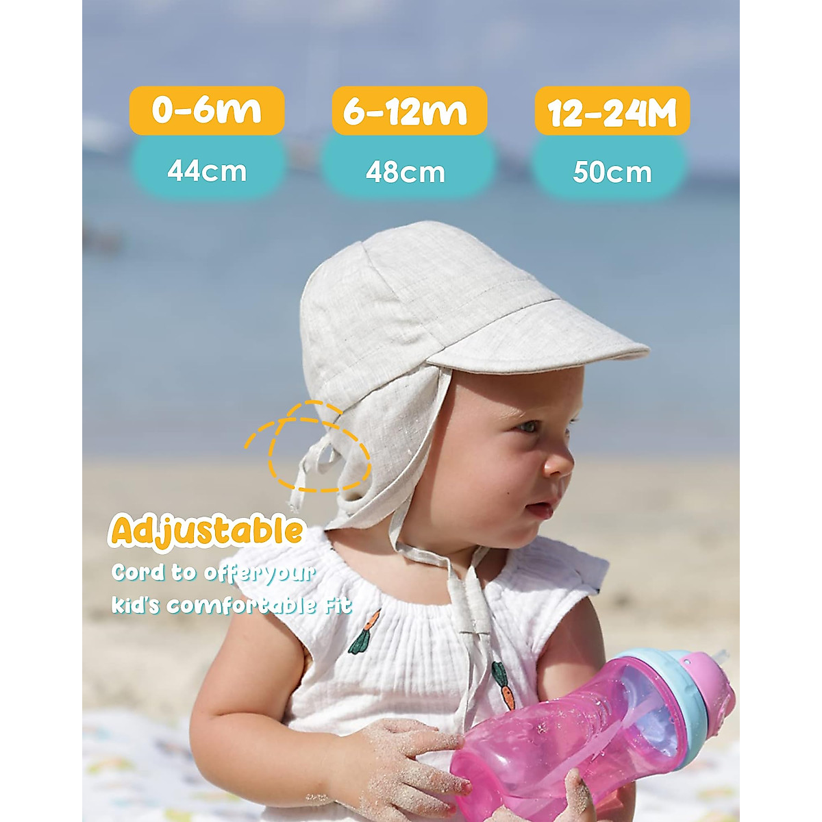 Baby Sun Hat Summer Baby Hats with Neck Flap Linen Breathable Infant Boy Girl Sun Hat Lightweight Packable Baby Swim Hat Pink