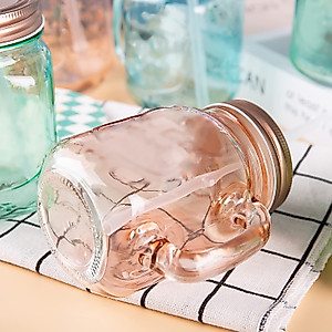 SUNNOW Vastto 6 Pack 15 Ounce Chromatic Engraved Glass Jar Mug with Handle and Straw