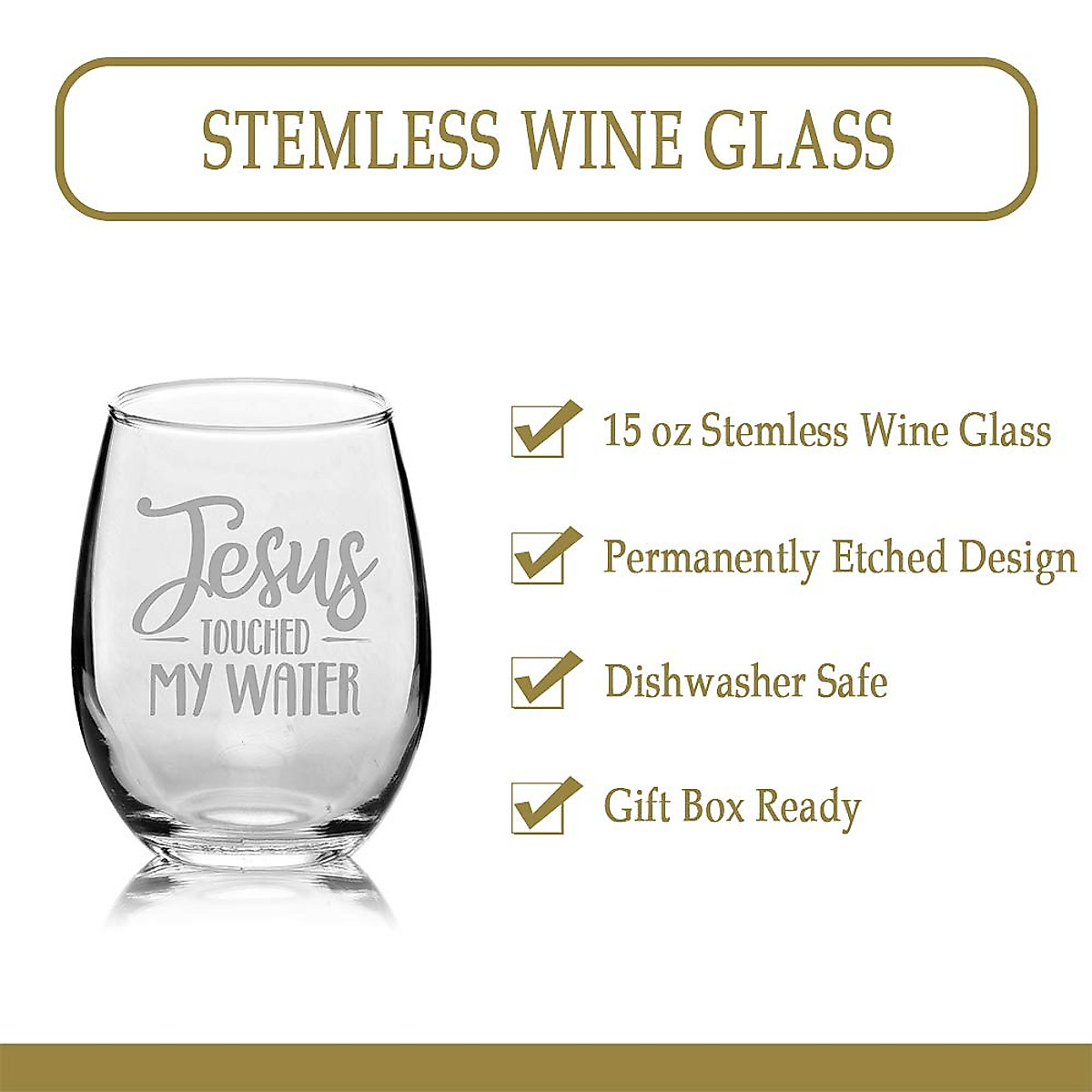 Veracco Jesus Touched My Water Stemless Wine Glass Funny Birthday Gift For Someone Who Loves Drinking Bachelor Party Favors (Clear, Glass)