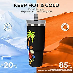 Chef Frog Porto Rico (4) 30 OZ Insulated Tumblers with Handle And Straw Leakproof Vacuum Insulated Stainless Steel Water Bottle for Car Fishing Travel