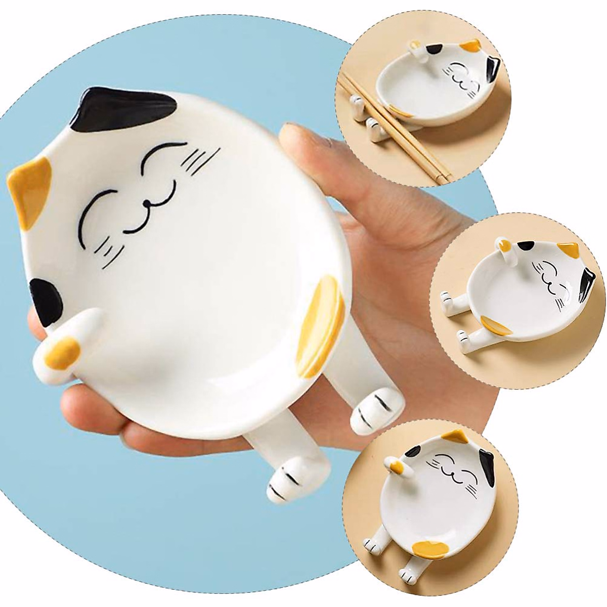 Cabilock Cute Cat Spoon Rest Multifunction Ceramic Cooking Utensil Holder Stove Cover Lid Holder Spoon Holder for Stove Top, Coffee Spoon Rest, Ladle Rest, Cooking Utensil Rest