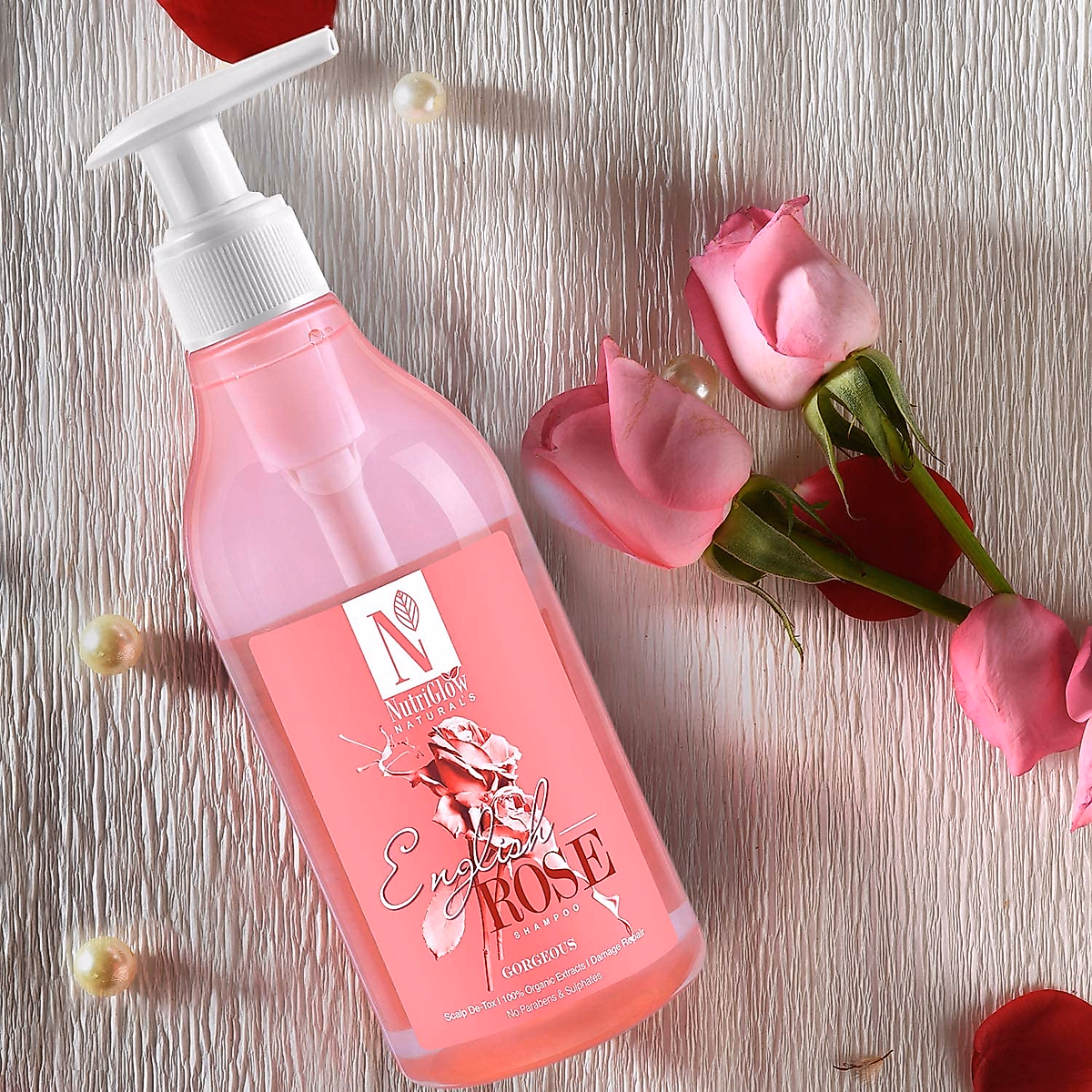 NUTRIGLOW Naturals English Rose Shampoo, Scalp De-Tox, Organic Extracts, Control Dandruff and Damage Repair, Best For Dry Scalp, Soothing To Hair, No Parabens & Sulphates 10.14 Oz