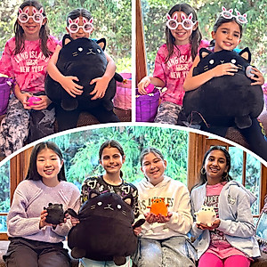 BENINY Cat Plush Toy 4Pcs - 18'' Giant Black Cat Mommy with 3 Cute Baby Kittens - Kawaii Fat Cats Stuffed Animal - Squishy Cat Plushies Pillow Gift for Boys and Girls