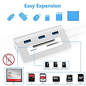 KETAKY 6-in-1 USB 3.0 Hub Adapter, 6 Port Triangle Portable Aluminum Hub, with SD/TF/CF Card Reader Combo, for iMac Pro, MacBook Air, Mac Mini/Pro, Surface Pro, PC and Laptop