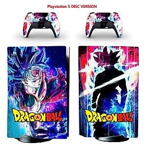 PS5 Skin Sticker for Console and 2 Controllers Full Wrap Vinyl Decal Protective Cover Faceplate for Dragon Ball Son Goku Soku Compatible with PS5 Disk Edition, Blue