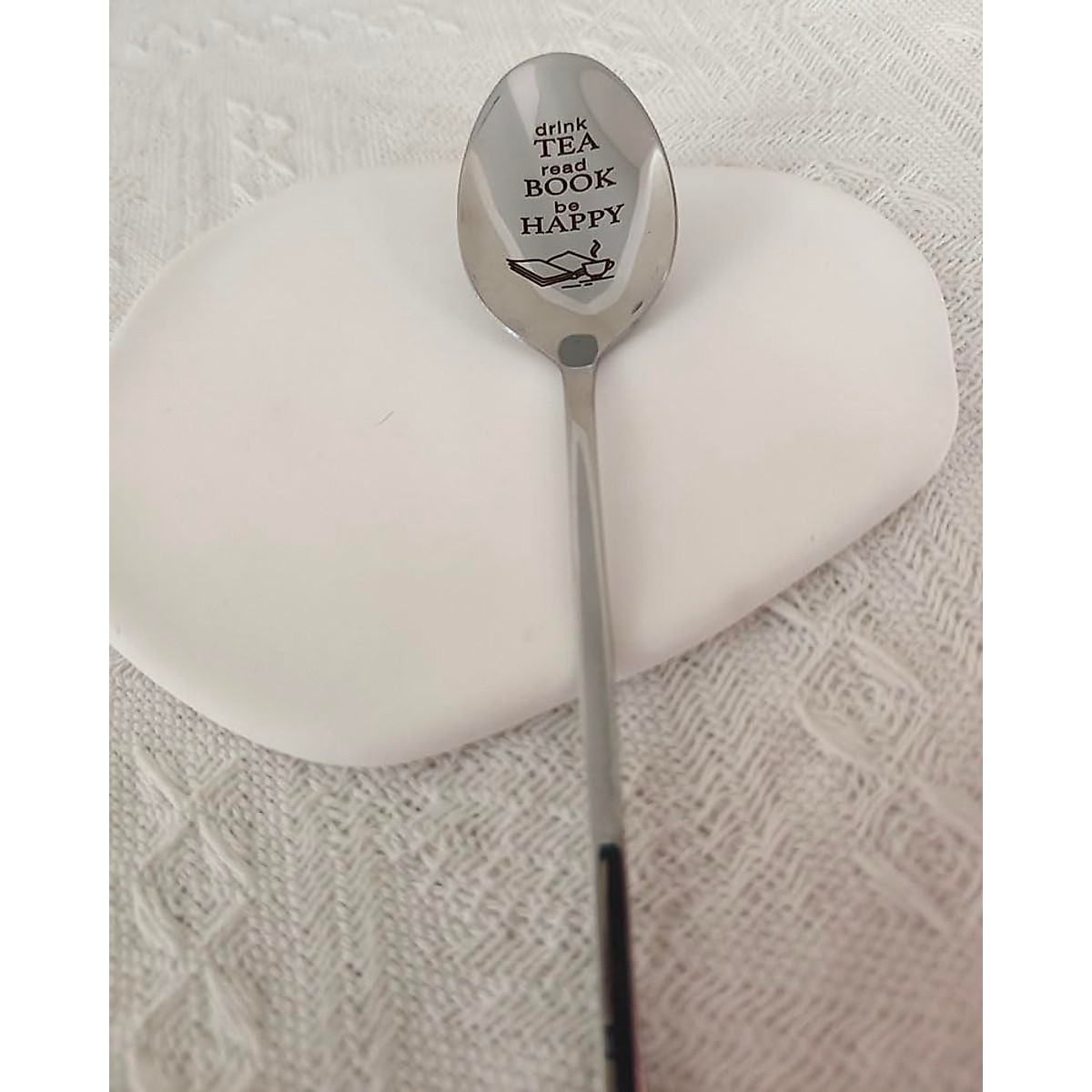 Tea Book Gifts Spoon for Women Men Drink Tea Read Book be Happy Spoon for Daughter Friends Tea Book Lover Gift for Teen Christmas Birthday Gifts for Tea Book Lover Spoons