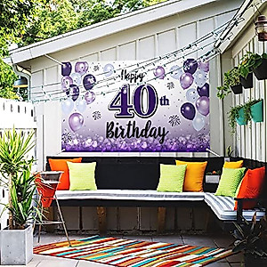 LASKYER Happy 40th Birthday Purple Large Banner - Cheers to Forty Years Old Birthday Home Wall Photoprop Backdrop,40th Birthday Party Decorations.