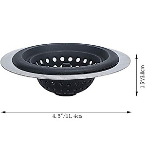 Angchine 2PCS Sink Strainers, Flexible Silicone and Stainless Steel Kitchen Sink Drainer Baskets, Large Wide 4.5’’ Diameter Rim. Anti-Clogging Micro Perforation Holes, Rust Free (Black)