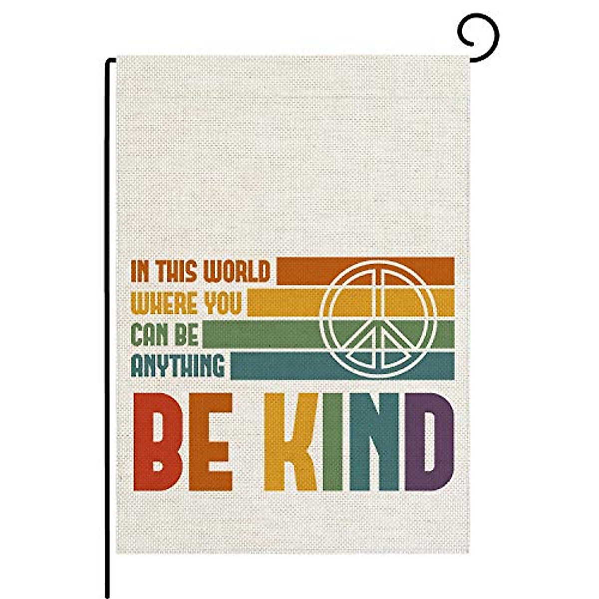 pingpi Be Kind Garden Flag, Faux Burlap Garden Flag with Rainbow and Peace Sign, in A World Where You Can Be Anything Be Kind Quote Garden Decor 12.5 X 18 inch