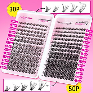 Lash Extension Kit 30D&50D Eyelash Extension Kit D Curl Lash Clusters Kit with Lash Bond and Seal 560 Pcs Natural Lashes Extension Kit with Lash Tweezers by Calphdiar (30D+50D-D-8-16MIX KIT)