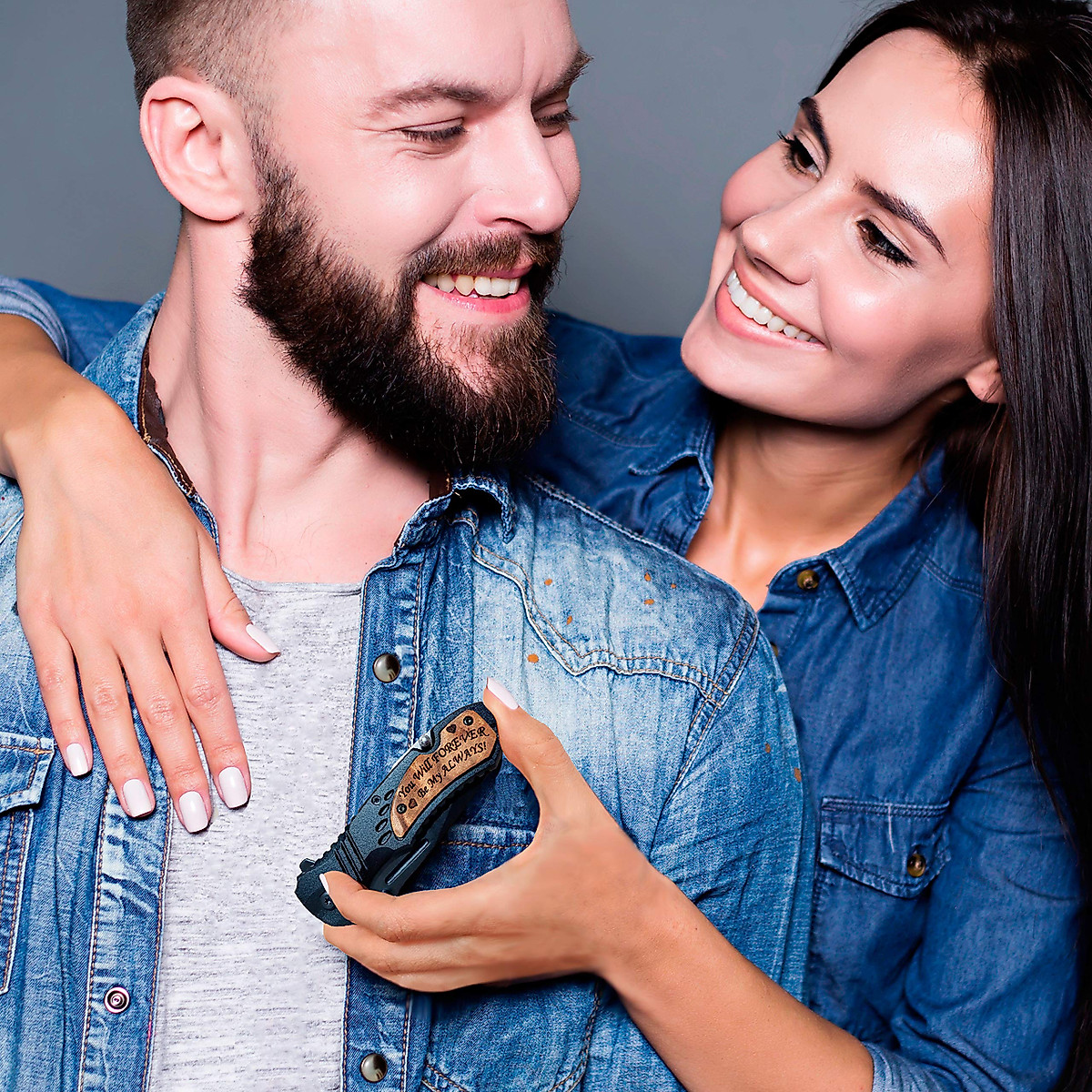 Smoky Tree Wedding Anniversary Present for Him - Gifts for Men Who Have Everything - Birthday Gift for Husband, Boyfriend - Fishing Gift for Men - Engraved Pocket Knives Multitool (You will forever)