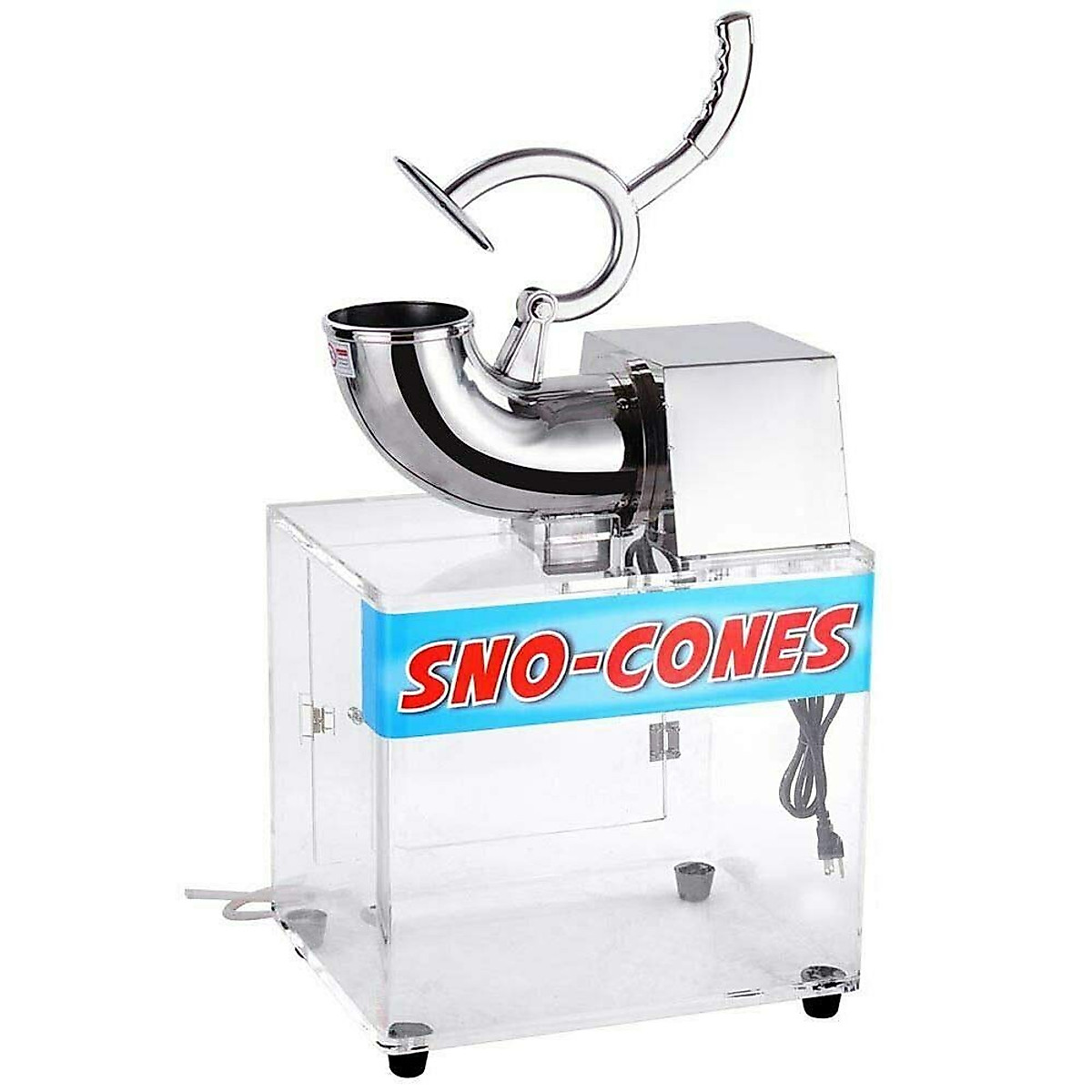 WYZworks Stainless Steel 440 lbs/hr Electric Ice Shaver Machine with Dual Blades 250W Ice Crusher Snow Cone Maker Machines w Acrylic Box for Home, Restaurants, Bars, Party