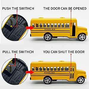 weilaga 5 Pack Die-cast Pull Back Vehicles,Mini Alloy Metal Models Car Toys,School Bus,Police Car with Openable Doors for Kids Boys Girls