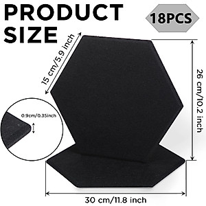 18 Pieces Acoustic Panels Hexagon Sound Proof Padding 11.8 x 10.2 x 0.4 Inches Foam Soundproof Wall Panels Self-Adhesive Sound Dampening Panels Acoustic Absorption for Studio Home Office, Black