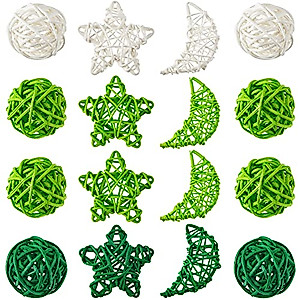 36 Pcs St Patrick's Day Rattan Balls Stars Moon DIY Vase Filler Craft Bowl Wicker Rattan Balls Green Ball Vase Filler Decoration Hanging for Table Wedding Party Decor Ornament