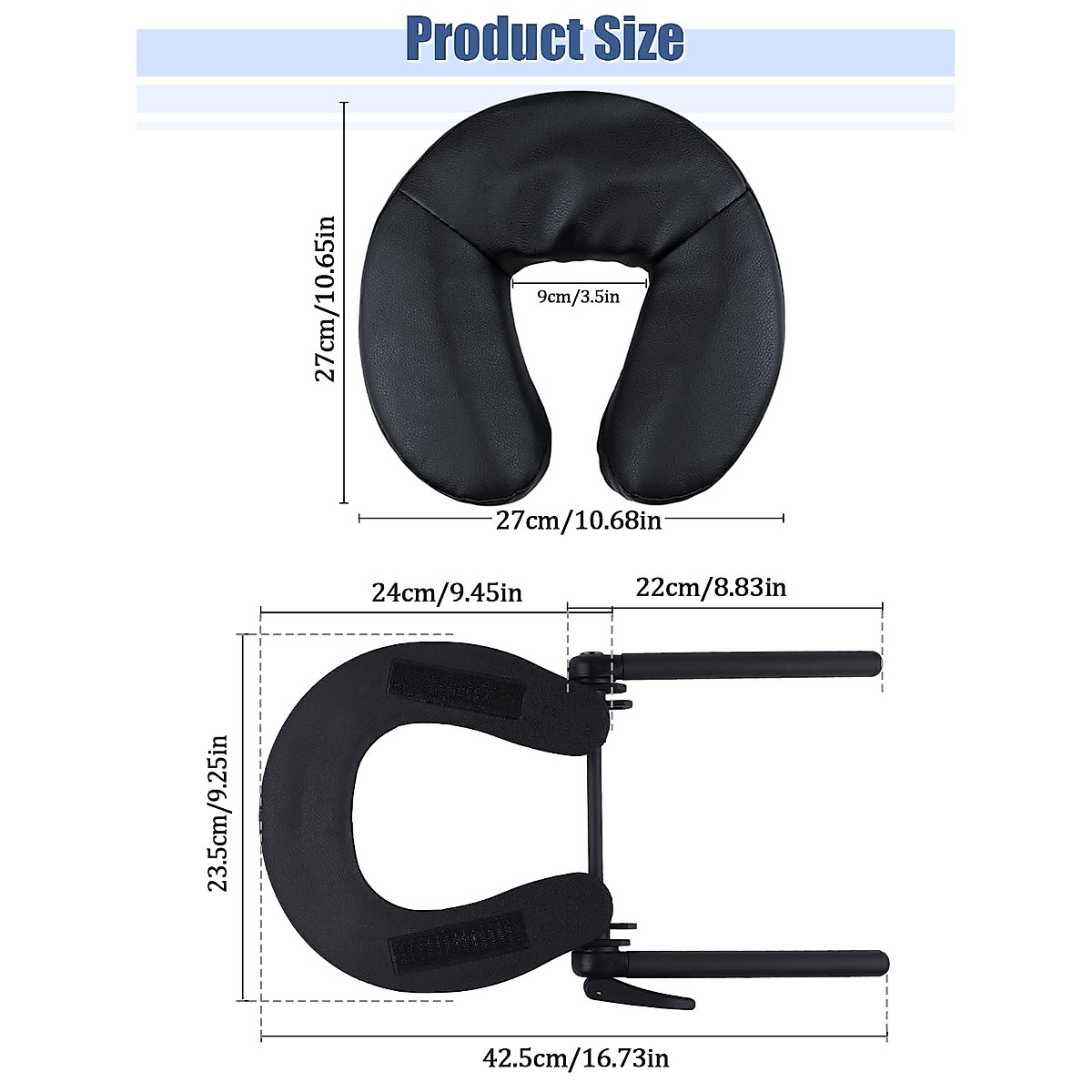 EBANKU Black Universal Adjustable Face Cradle Massage Table Bed, Lightweight Aluminum Face Cradle and Pillow 3" Foam Set