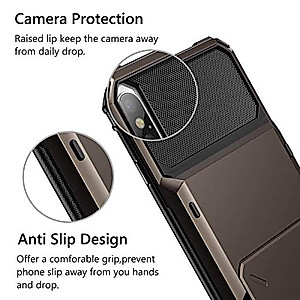 Vofolen Case for iPhone XS Max Case Wallet ID Slot Credit Card Holder Scratch Resistant Dual Layer Protective Bumper Rugged TPU Rubber Armor Hard Shell Case Cover for iPhone XS Max 10S Max (Gun Color)