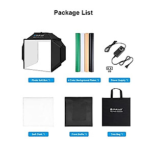 PULUZ 40cm/16 inch Portable Photo Studio Shooting Tent Folding Softbox Lighting Kit Adjustable 24W 5500K 480pcs LED Bulbs Soft Box for Product Photography with 4 Colors PVC Backdrops