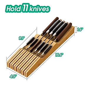 Drawer Knife Block Organizer, Bamboo Wood Drawer Knife Organizer, Protecting Knife Organizer Block