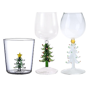 3D Cup With Christmas Tree Figurine Inside Stemless Glass For Wine Water Milk Goblet-Drinking Glass Cup