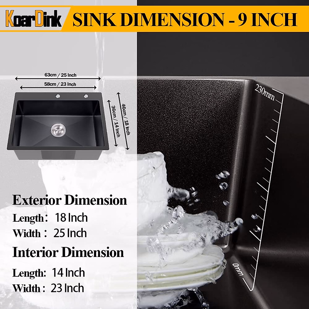 Black Kitchen Sink, Topmount Stainless Steel Bar Sink 25x18x9 Inch Drop In Single Bowl Kitchen Sink With Accessories-Sink Grid,Strainer Basket,Soap Dispenser,Drain Assembly Set For Modern Kitchen Sink