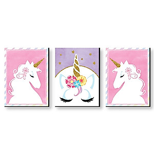 Big Dot of Happiness Rainbow Unicorn - Baby Girl Nursery Wall Art and Kids Room Decorations - Gift Ideas - 7.5 x 10 inches - Set of 3 Prints