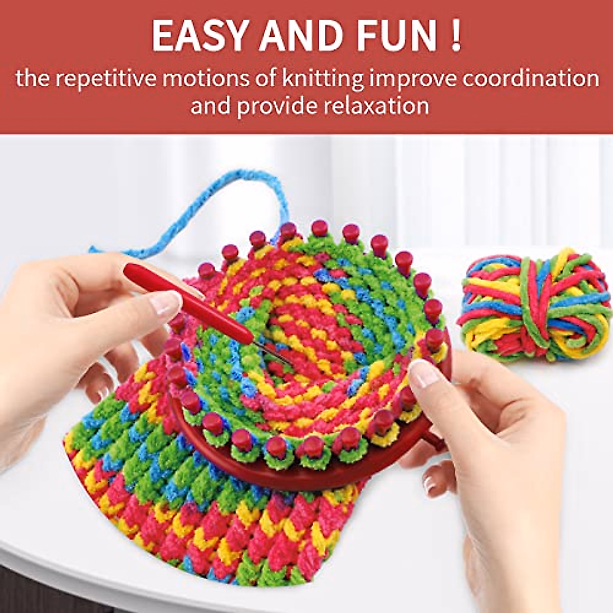 HKKYO Knitting Kit for Beginners Adults, Hat Knitting Loom, Crafts for Girls Kids Ages 8-12, Learn to Crochet Kits for Adults Beginner, Knitting & Crochet Supplies