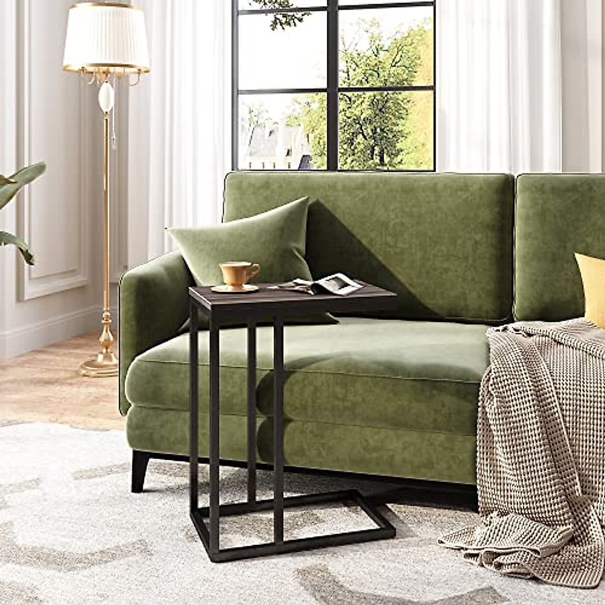 WLIVE Side Table, C Shaped End Table for Couch, Sofa and Bed, Large Desktop C Table for Living Room, Bedroom, Gray and Black