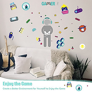 4 Sheets Gamer Wall Sticker Glow in The Dark Gamer Wall Decals Boy Children Video Game Room Decor Gaming Controller Wall Stickers Removable Wall Art for Kids Men Playroom Living Room