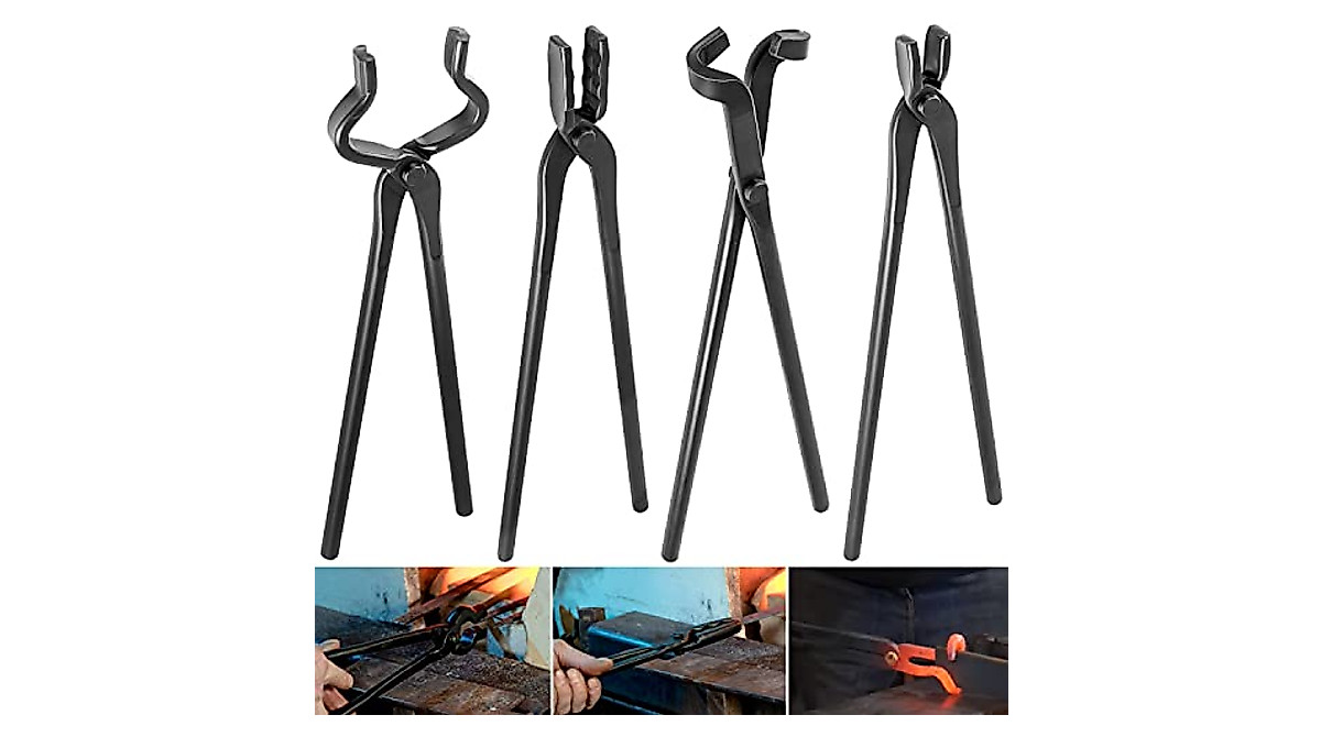 Blacksmith Tongs Set - Complete 4-Piece Forging Tool Kit