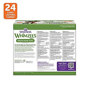 WHIMZEES by Wellness Long lasting Dog Chews Value Box: All Natural Grain Free Treats to Help Clean Teeth & Reduce Plaque & Tartar - for Dogs 40-60 Lbs - 24 Count