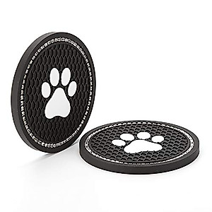 JIMAT Bling 2 Pack PAW Car Coasters for Cup Holders in Holder Set Accesories Crystal Vehicle Interior Accessories Mats Women Lady Girl 2.75in Diameter (Black) (JM-8698)