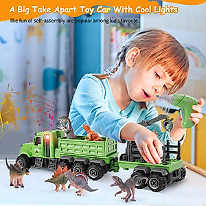 FANURY Dinosaur Toys Truck with Lights Sounds for Kids, 8 Dinosaurs & Electric Drill, Take Apart Truck Building Toys, Dino Transport Cars Playset Toys Gifts for 3 4 5 6 7 8 Year Old Boys Girls