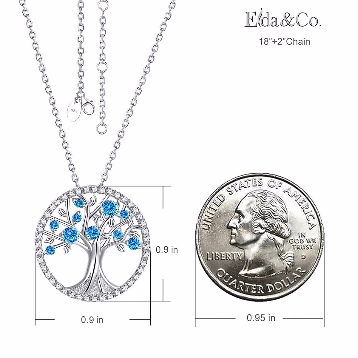 Birthday Gifts for Wife Mom Tree of Life Necklace March Birthstone Aquamarine Jewelry for Her Sterling Silver Necklace