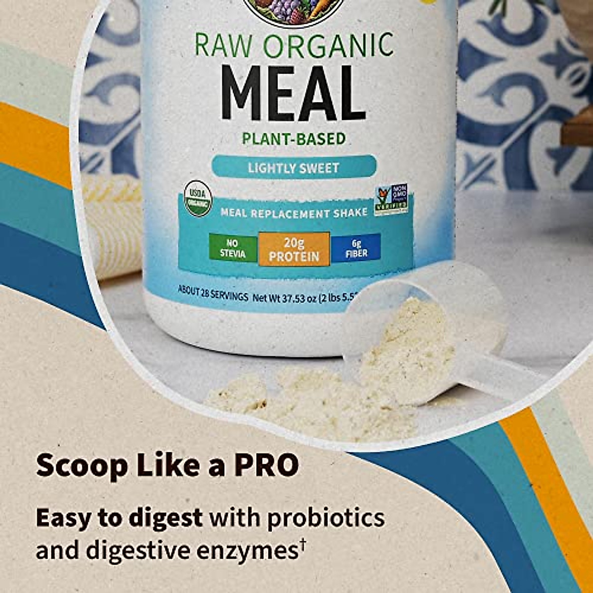 Tasty Organic Lightly Sweet Meal Replacement Shake Vegan - Garden of Life 20g Complete Plant Based Protein, Greens, Digestive Enzymes, Pro & Prebiotics for Easy Digestion, Non-GMO Gluten-Free, 2.4 LB