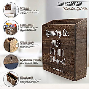 Magnetic Lint Bin for Laundry Room – Mountable, Wooden Lint Box/Holder/Trash Can or Organization and Storage Bin for Washer and Dryer Supplies – Rustic Farmhouse Decor by CADE + KAI (Natural)…