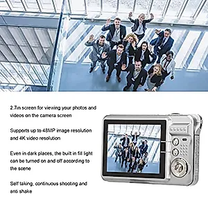 Digital Camera, 4K Digital Camera 2.7in LCD Display 8X Zoom Anti Shake Vlogging Camera for Photography Continuous Shooting (Silver)